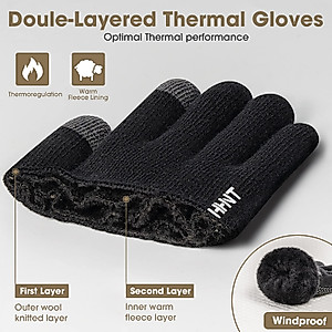Rahhint Wool Winter Gloves Men Women Fleece Lined Knit Gloves with Touchscreen Fingers Insulated Gloves Keep Hand Warm Gift