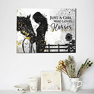 ayrohe Inspirational Wall Art Rustic Horse And Girl Art Prints For Living Room Country Style Wall Decor New Beginning Quotes Poster Wood Framed Painting Farmhouse Home Decor Picture12x16inch