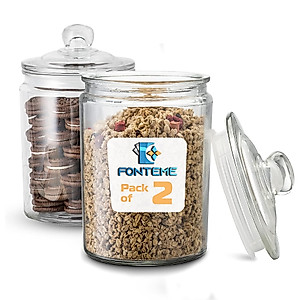 Fonteme Round Acrylic Cookie Jar with Lid - Set of 2 | Clear Airtight Canisters Use As Candy Jars, Cookie Jars, & Pantry Jars