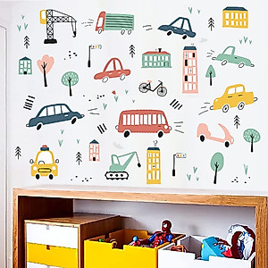 BuerHomie Vehicle Automobile Wall Decals for Boys Room, Cartoon Cars Stickers