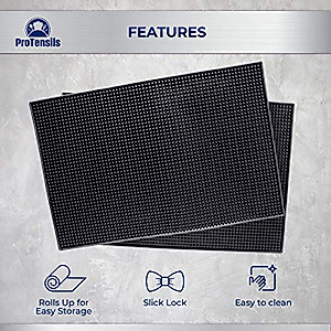 Rubber Bar Mat by ProTensils, 18" x 12", Black Bar Mats, Bar Service Mat, Black Coffee Bar Mat, Spill Mat for Counter-Top (2 Pieces)