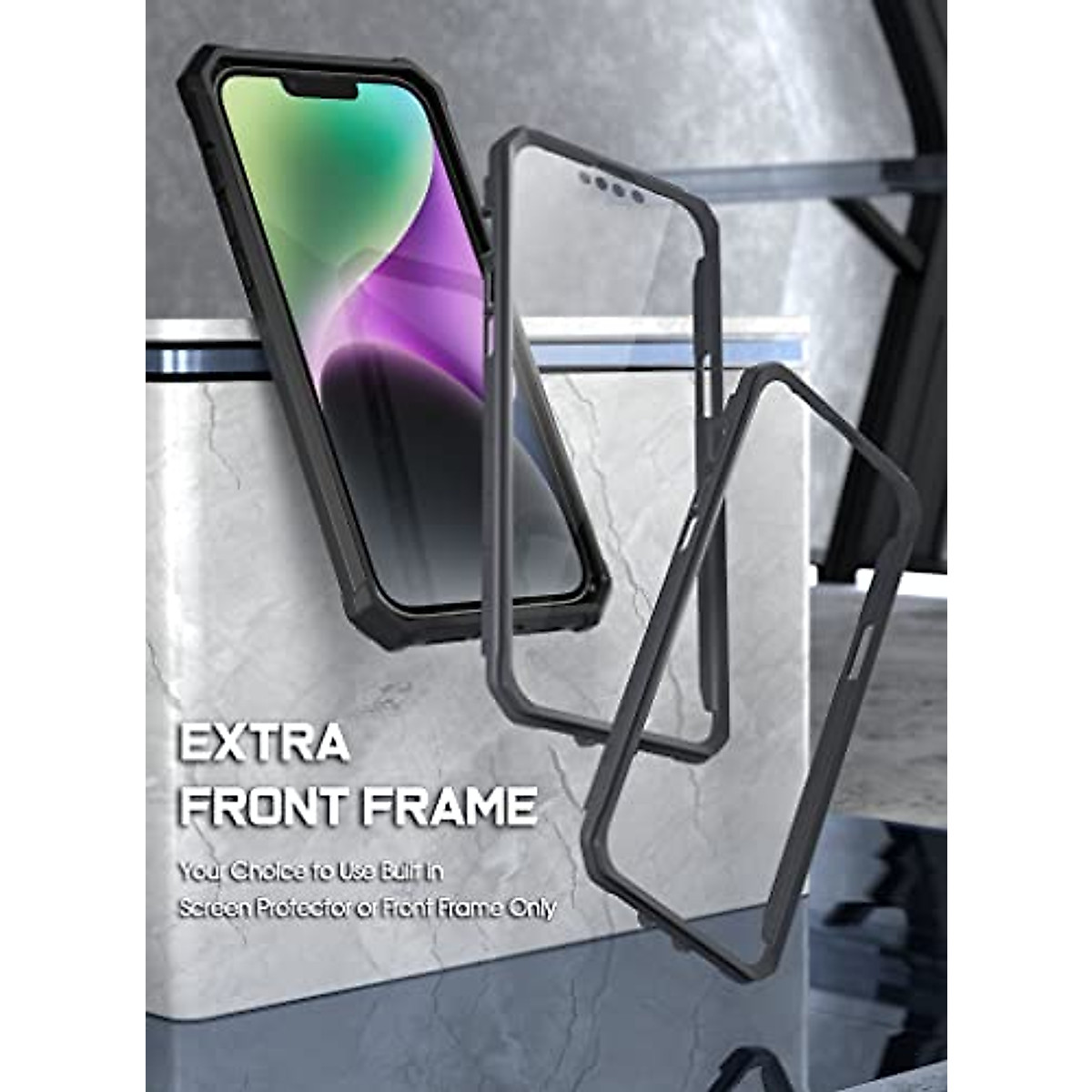 Poetic Guardian Case Compatible with iPhone 14 6.1 Inch, [20 FT Mil-Grade Drop Tested] Full-Body Hybrid Shockproof Protective Rugged Clear Cover Case with Built-in Screen Protector, Black/Clear