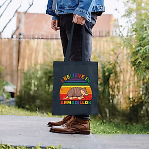 Unique Gift for Armadillo Lovers Black Multicolor Canvas Tote Bag