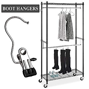 VASLIM 15 Pack Boot Hanger for Closet, Laundry Hooks with Clips, Boot Holder, Hanging Clips, Portable Multifunctional Hangers Single Clip Space Saving for Jeans, Hats, Tall Boots