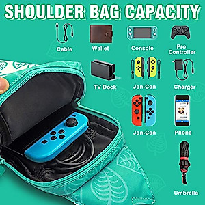 INFURIDER Portable Travel Carrying Case for Nintendo Switch,Fashion Leaf Design Shoulder Bag Storage Backpack Case for Switch/Switch Lite, Games Holder Case and Cell Phone