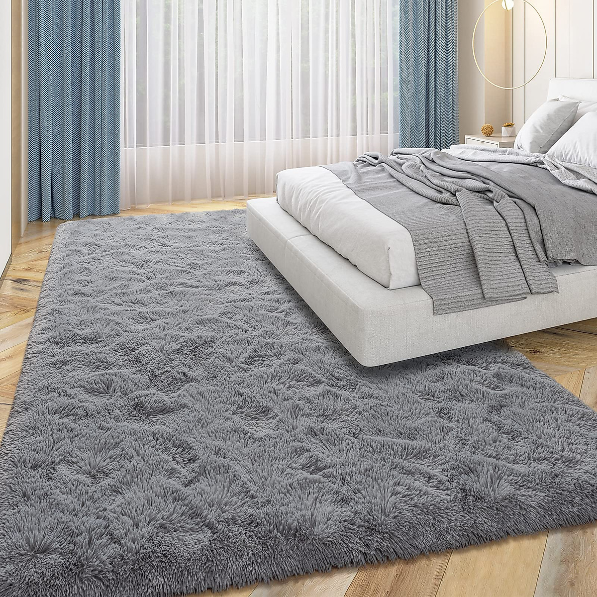 Przemy Fluffy Living Room Rug 5x8 Grey Bedroom Rugs, Shag Fuzzy Large Area Rug, Gray Shaggy Floor Rug Plush Throw Carpet for Nursery Kids Room Bedside Home Decor