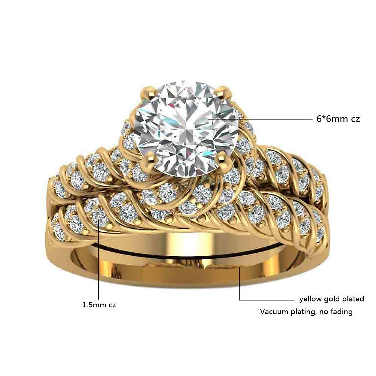 Ringcrown Bridal Sets Yellow Gold Plated Womens Wedding Ring Sets Round cut Cz Engagement Ring Sets