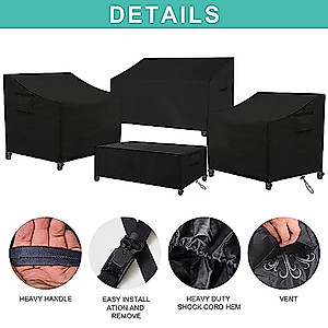 4-Piece Outdoor Veranda Patio Garden Furniture Cover,Patio Furniture Cover Set,patio furniture covers 4 piece set made by 600D,Black wind and rain and UV and tear resistant Outdoor Furniture Covers