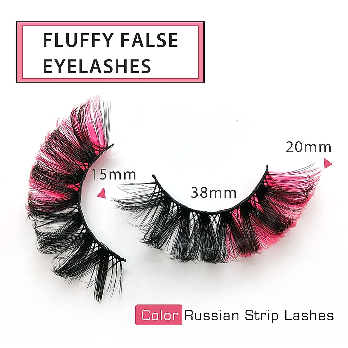 Royaomis 3d Colored Russian Strip Lashes, 20mm D Curl Lash Strips, Fluffy Eyelashes Mink, Natural False Lashes Mink, Natural Wispies, Wispy Fake Lashes, Faux Mink Eyelashes Natural Look (Pink)