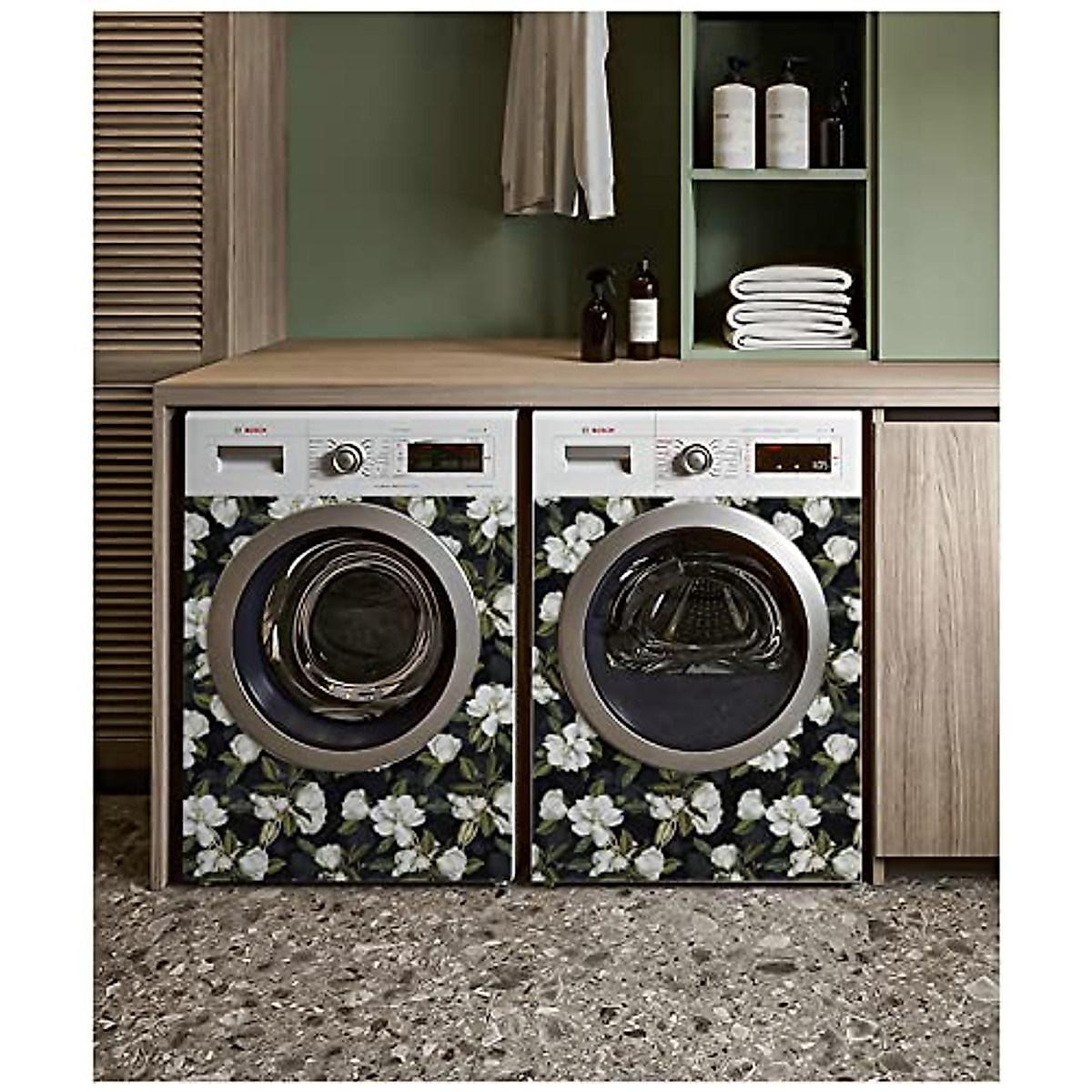 HAOKHOME 93169-1 Peel and Stick Gardenia Floral Wallpaper Removable Black/White/Green Vinyl Self Adhesive Mural 17.7in x 9.8ft