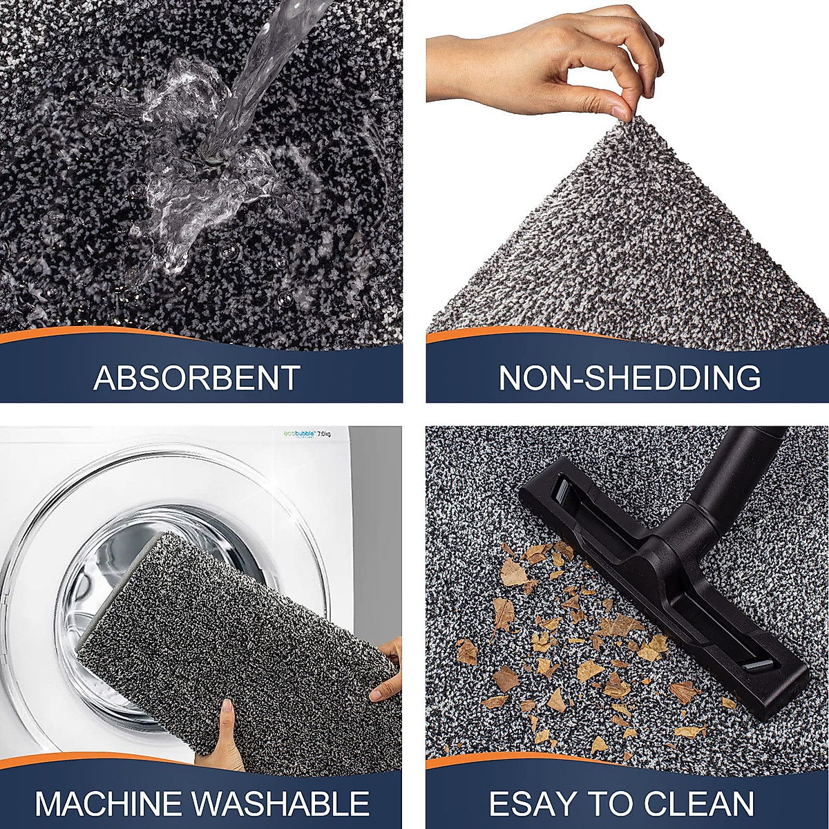 Walensee Indoor Doormat, Front Door Mat for Entrance (20"x32" Grey) Machine Washable Entryway Rug Non Slip Dirt Trapper Door Rugs Absorbent Low Profile Shoes Scraper Inside Floor Mats for Entry