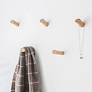 Eardion 8 Pieces of Wooden Coat and Hat Bathroom Hook Wall Retro Single Storage Hanging Hanger, Beech Wood Square and Mid-Slope Handmade Craft Bath Towel Hat Hanger