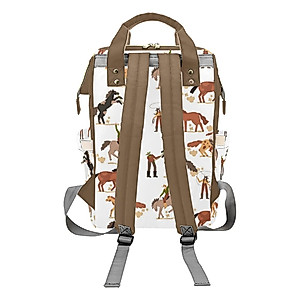 Urcustom Personalized Name Diaper Bag Backpack Cowboy Western Horse Multifunction Travel Backpack Nappy Bag Daypack for Mom Dad Boy Girl 10.83" L * 6.69"W * 15"H