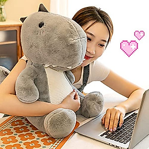 Cartoon Stuffed Animal Dinosaur Plush Toy Soft Dinosaur Plush Doll Toy Cute Furry Stuffed Dolls Hugging Pillow Sleeping Comfort Cushion Home Sofa Bedroom Decor Birthday Gift for Adults Kids Gray 25CM