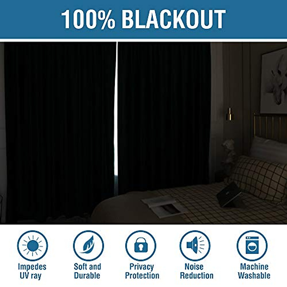 H.VERSAILTEX 100% Blackout Curtains for Bedroom Thermal Insulated Linen Textured Curtains Heat and Full Light Blocking Drapes Living Room Curtains 2 Panel Sets, 52x108 - Inch, Navy Blue