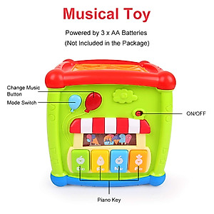 Baby Activity Cube 6-in-1 Musical Baby Learning Toys Including Letters Cognition Shape Sorter Piano Keys Interesting Multi-Functional Learning Activity Cube Best Gift for Boys Girls Aged 1 2 3
