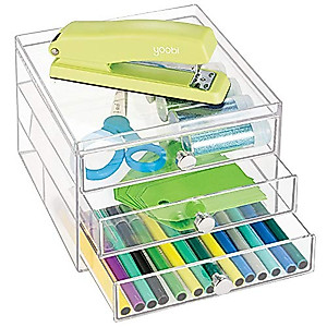 iDesign 3 Plastic Vanity, Compact Slim Storage Organization Drawers Set for Cosmetics, Dental Supplies, Hair Care, Bathroom, Dorm, Desk, Countertop, Office, 6.5" x 7" x 5"