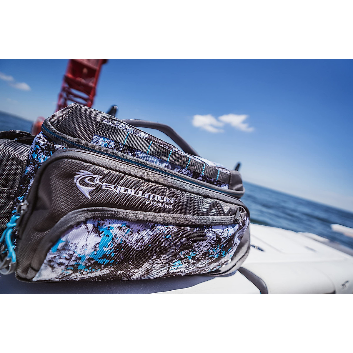 Evolution Fishing Largemouth 3700 Tackle Bag - 19" in, Water Camouflage, Outdoor Carry Bag w/ 3 Fishing Trays, Plier Holster, Tackle Box Storage…