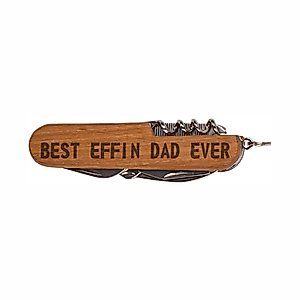 Funny Dad Gifts Best Effin Dad Ever Wooden 8-Function Multi-Tool Pocket Knife Laser Engraved Dark Wood Folding Knife Fathers Day, Christmas