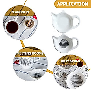 CALLARON Coffee Accessories 2pcs Ceramic Tea Bag Coasters Spoon Rest Teapot Shape Teabag Caddy Holder Saucer Set Sauce Dip Bowl Snack Seasoning Dish Tray Bracket for Tea Party Decorative Tray