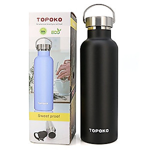 TOPOKO 25 oz Stainless Steel Vacuum Insulated Water Bottle, Keeps Drink Cold up to 24 Hours & Hot up to 12 Hours, Leak Proof and Sweat Proof. Large Capacity Sports Bottle Wide Mouth Metal Lid (Black)