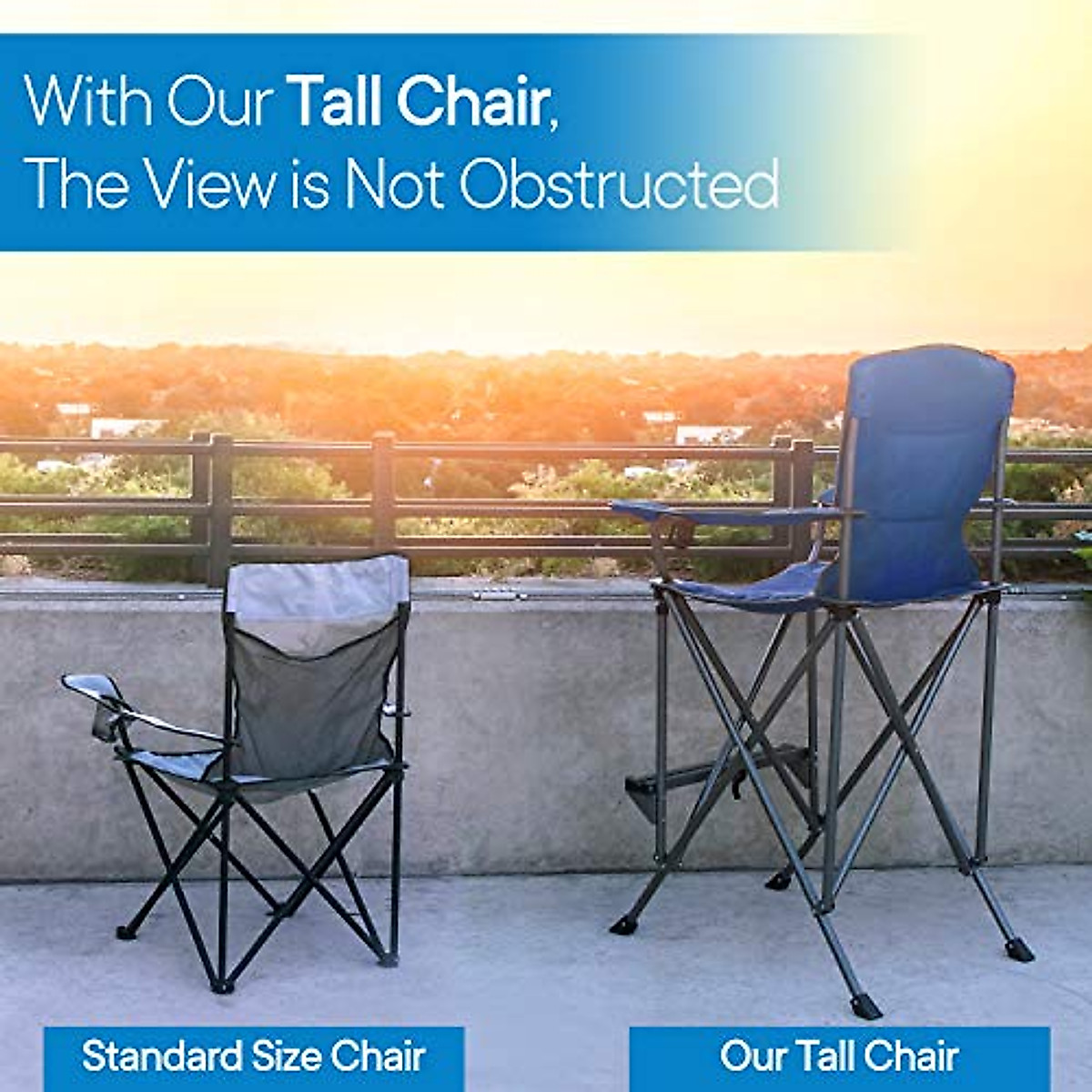 Extra Tall Folding Chair - Bar Height Director Chair for Camping, Home Patio and Sports - Portable and Collapsible with Footrest and Carrying Bag - Up to 300 lbs Weight Capacity (Blue)