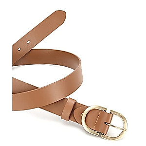 CR Womens Brown Leather Belts for Jeans Pants - 1.3" Width Casual Ladies Tan Belt - Fashion Center Bar Gold Buckle