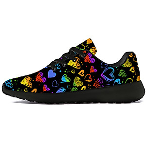 horethy Mens Womens Gay Pride Shoes Running Shoes Walking Tennis Sneakers Rainbow Heart LGBTQ Lesbian Shoes Gifts for Men Women,Size 9.5 Men/11 Women Black