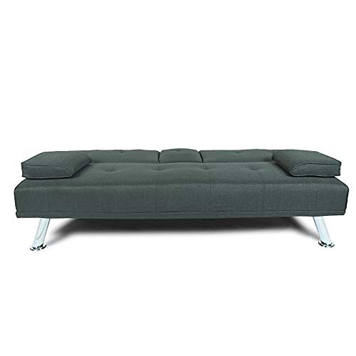 LTT Futon Sofa Bed, Futon Couch, Sleeper Dark Grey Fabric Folding Sofa Bed Dual-Purpose Multi-Functional