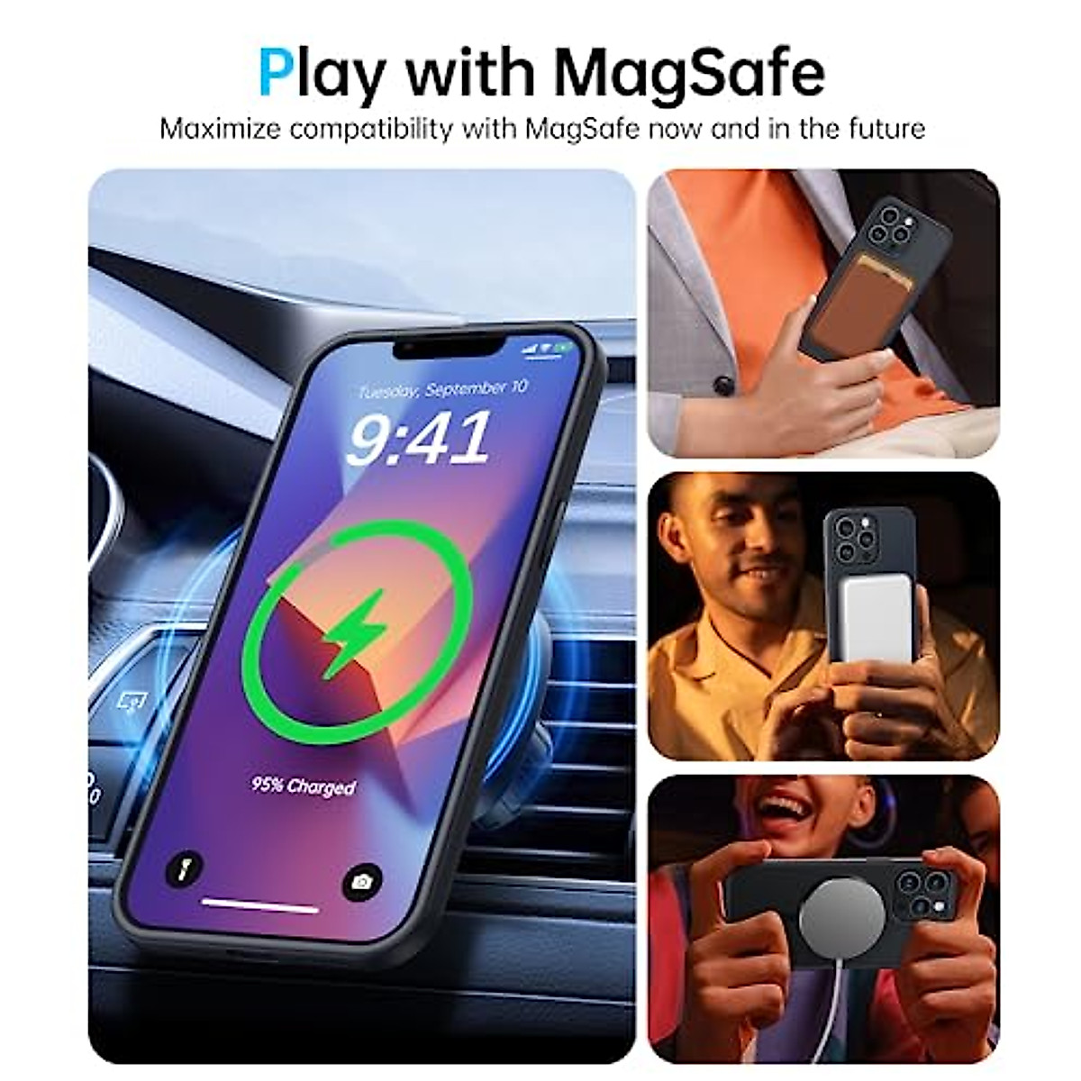 Kocanasi 𝗡𝗘𝗪 Magnetic for iPhone 13 Pro Max Case [Compatible with MagSafe] [10FT Military Grade Drop Tested] Slim Translucent Matte Case for iPhone 13 Pro Max Phone Case, Black (6.7")