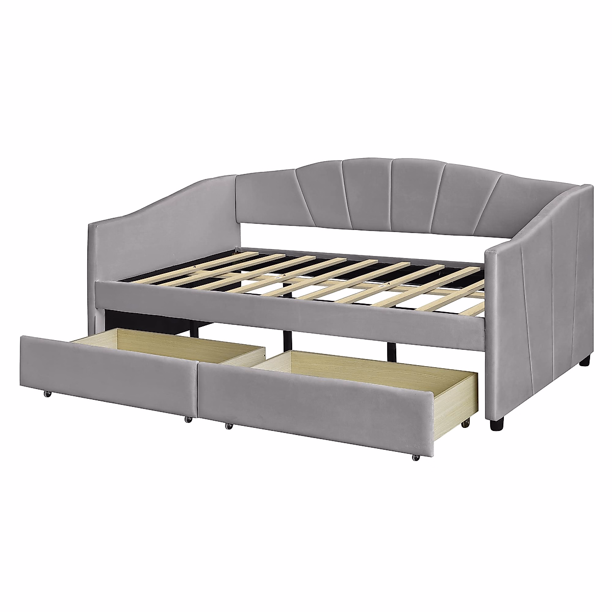 Harper & Bright Designs Upholstered Daybed with Storage Drawers,Wooden Twin Daybed with 2 Drawers Underneath, Tufted Sofa Bed Daybed with Wood Slat Support for Bedroom,Living Room (Twin,Gray)