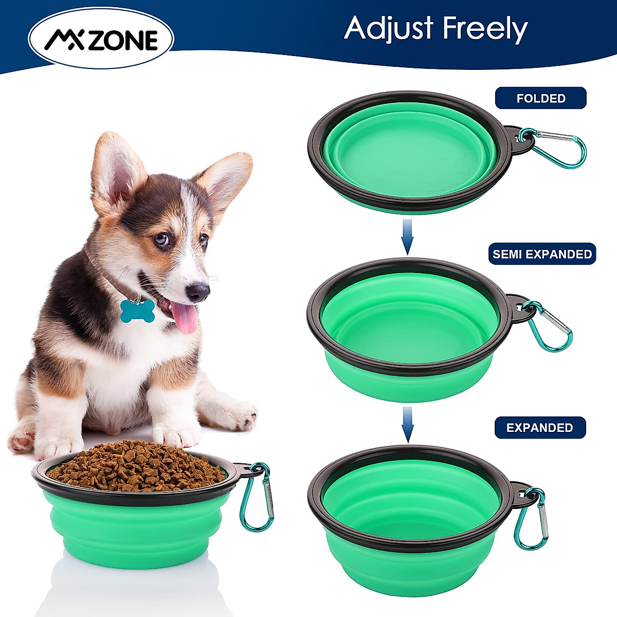 Collapsible Dog Bowls, 3 Pack Collapsable Doggy Water Bowl for Cats Dogs, Portable Travel Dog Feeding Watering Dish for Pet Camping Walking with 2 Carabiners