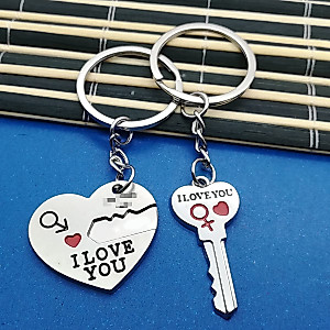 Nekoki 2pcs Couple Key Chain Ring Set-I LOVE YOU with Red Heart Keychains Set for Boyfriend Girlfriend and Best Friends,Valentine's Day Birthday Gifts Graduation Gifts-Love Heart Key Locks Lover Gift