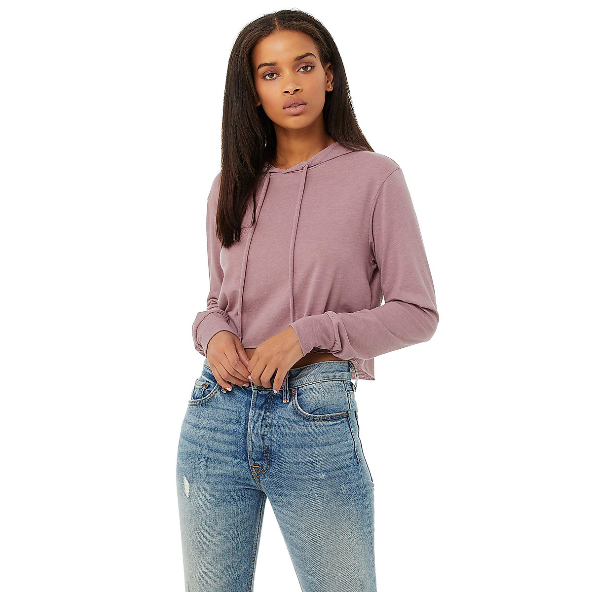 Bella Canvas Women's Triblend Crop Long Sleeve, Orchid, Small