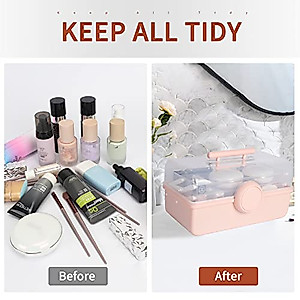 Unaone Cosmetic Storage Box, Large Capacity Makeup Organizer with Transparent Visual Cover, 3 Layer Cosmetic Storage Organizer for Cosmetic, Lipsticks, Eyeshadow, Face Mask