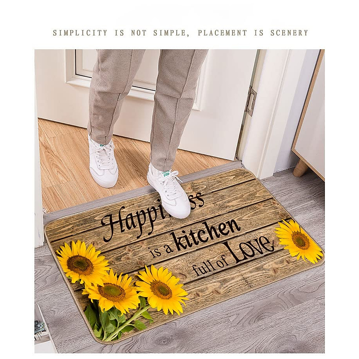 TOMWISH Sunflower Kitchen Rugs Sets 2 Piece Kitchen Mats for Floor Absorbent Doormat Non-Slip Rubber Backing Area Rugs Washable Carpet for Kitchen Floor Home,Office,Sink,Laundry 17"X47"+17"X27"