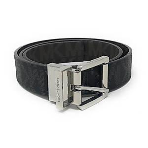 Michael Kors Logo Reversible Belt With Silver Buckle,Black/Brown,Large