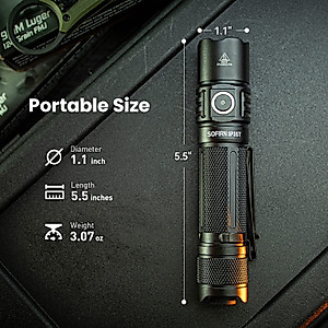 sofirn SP35T Tactical Flashlight, 3800 Lumens Super Bright Pocket LED Flashlight Rechargeable with Dual Switch, IPX8 Water Resistance, EDC Flashlight for Camping, Hiking, Emergency