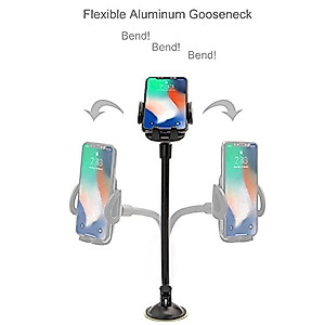 Car Windshield Phone Holder Mount, EXSHOW Universal Car Window Cell Phone Truck Mount with Gooseneck Long Arm Super Suction Cup for iPhone 12 11 Xr Xs Max X 8 Plus 7 6S, Samsung and All 3.5-6.5" Phone
