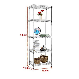 REGILLER 5-Wire Shelving Metal Storage Rack Adjustable Shelves, Standing Storage Shelf Units for Laundry Bathroom Kitchen Pantry Closet(Silver, 16.6L x 11.8W x 53.5H)