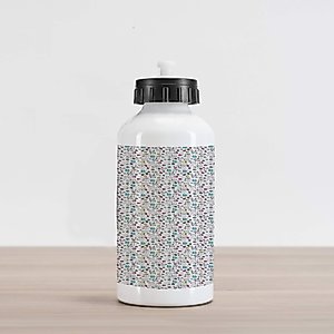 Ambesonne Garden Art Aluminum Water Bottle, Doodle Style Drawing of Natural Elements Ladybugs Flowers Leaves with Hearts, Aluminum Insulated Spill-proof Travel Sports Water Bottle, Multicolor