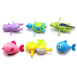 SPADORIVE Floating Wind-up Bath Water Toys - 6 Pcs Sea Animal Bath Toy for Kids and Toddlers - Turtle Hippo Crocodile Hippocampus Fish, Bathtub Playset Clockwor