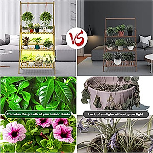 Bamboo Plant Stand with Grow Lights Multiple Flower Ladder Planter Pot Holder Hanging Plant Shelf Rack Display Organizer for Indoor Outdoor Patio Garden Corner Balcony Living Room Tall 3Tier 12 Potted