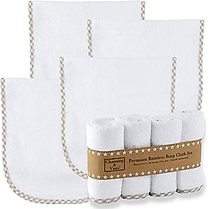 Channing & Yates - Premium Boutique Organic Burp Cloths (4-Pack) Large Face Washcloths - Baby Burp Cloths for Eczema - Thick 22 x 11in - Boutique Baby Must Haves (Beige)