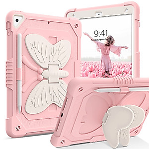 YINLAI for iPad 10.2 Inch Case,iPad 9th 8th 7th Generation Case,iPad air 3rd Case with Pencil Holder Kids Girls Butterfly Kickstand Shockproof Protective Cover for iPad 9th 8th 7th Gen 2021/2020,Pink
