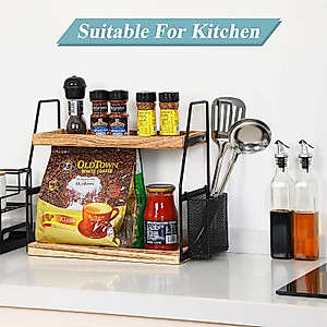 Uneviesyka Bathroom Counter Organizer, 2-Tier Standing Storage Shelf with Basket, Wood Tray for Skincare Vanity Organizer