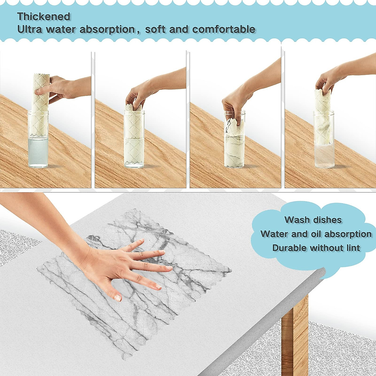 ALAZA Dish Towels Kitchen Cleaning Cloths Black and White Marble Dish Cloths Super Absorbent Kitchen Towels Lint Free Bar Tea Soft Towel Kitchen Accessories Set of 6,11"x11"