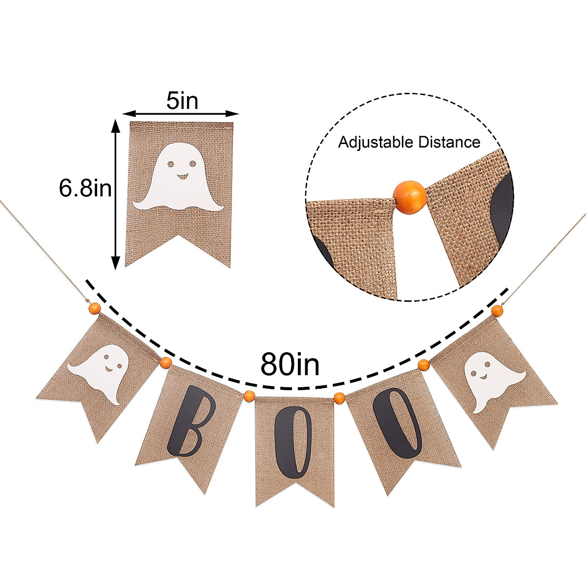 Boo Burlap Banner - Scary Halloween Decoration, Halloween Party Decorations, Here for The Boos Banner with Ghost, Fireplace Garland