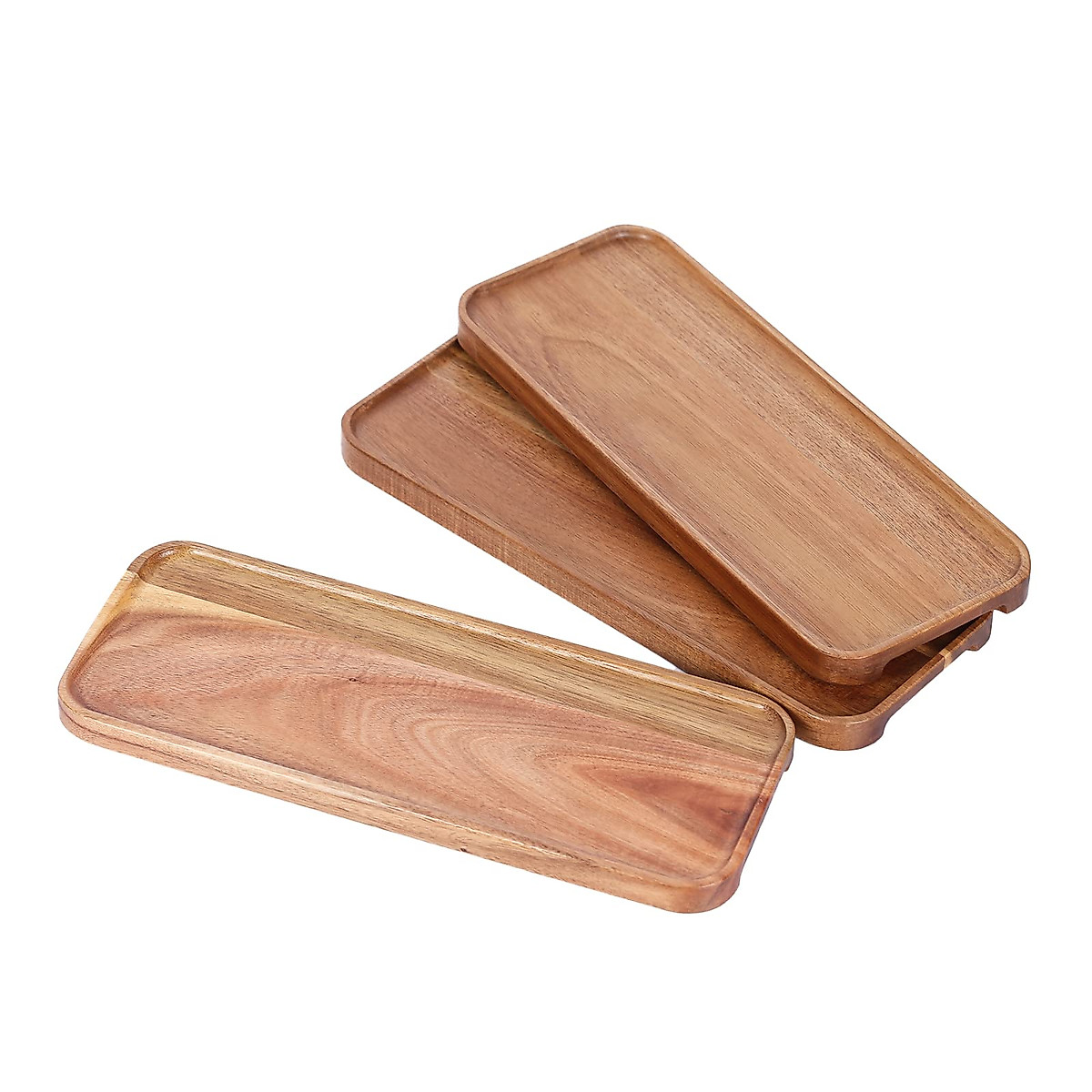 Solid Acacia Wood Serving Trays and Platters (14 x 5.5 in) Rectangular Wooden Serving Platters,Wood Boards for Food, Vegetables, Fruit, Charcuterie, Appetizer Serving Tray, Cheese Board (3 pcs)