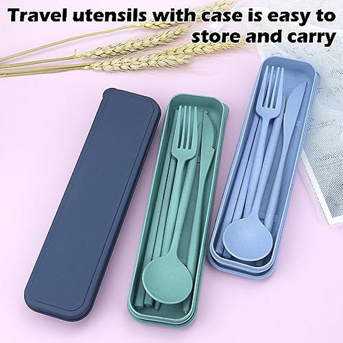 4 Sets Reusable Utensils Set with Case, Travel Utensils with Case, Reusable Utensils for Lunch Box accessories, Portable Chopsticks Knife Fork and Spoon Lunch Utensils Set for Work,Travel or Daily use